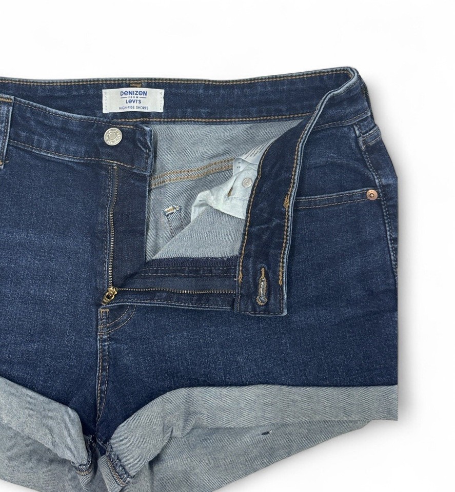Denizen From Levis High-Rise Cuffed Blue Denim Stretch Shorts Size 14 ...