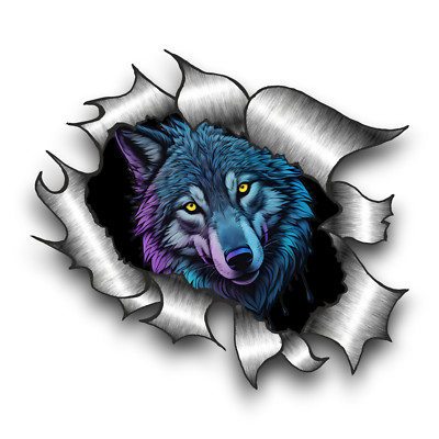 Beautiful Wolf Face Drip Effect Ripped Metal Vinyl Sticker Decal ...