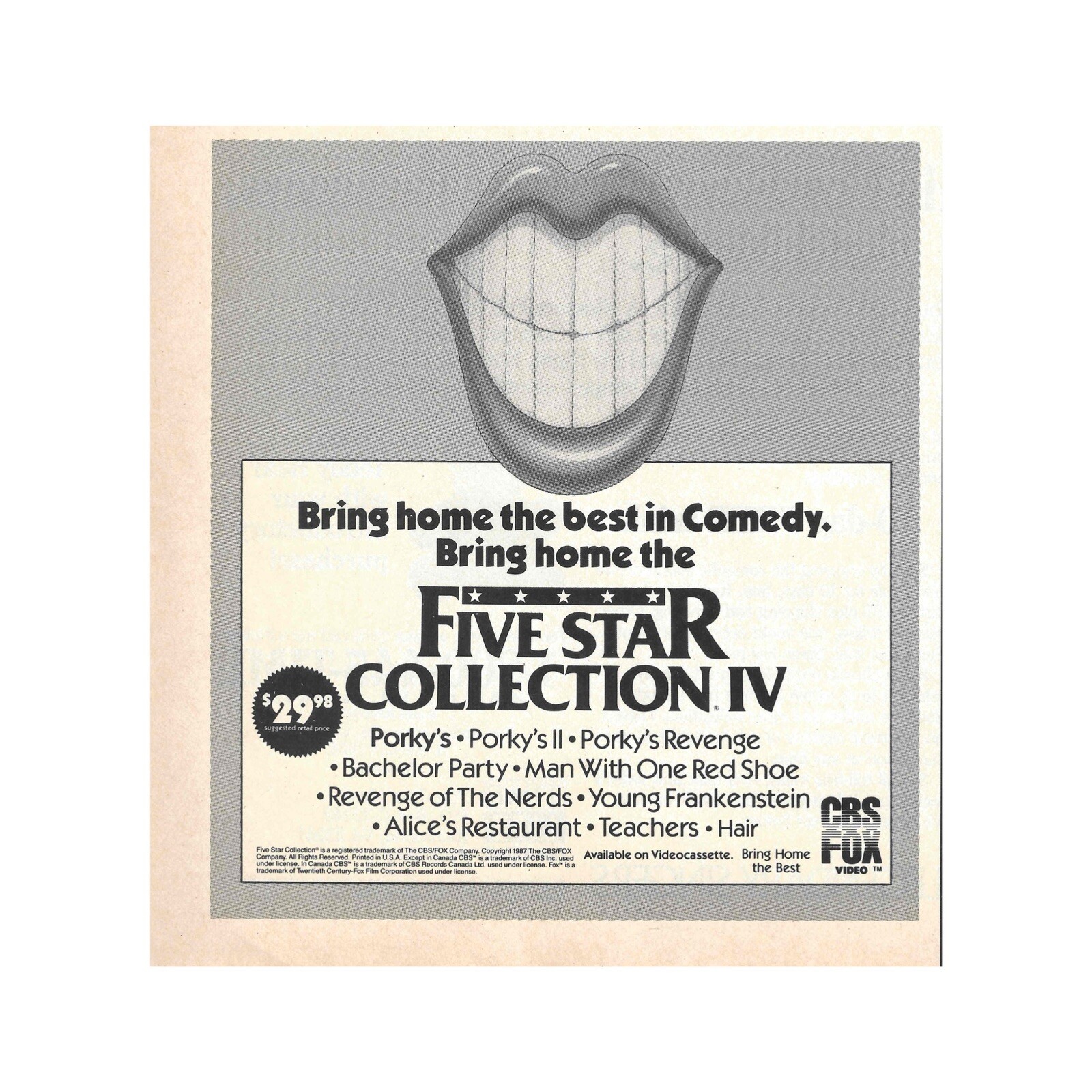 CBS FOX Home Video Print Ad 1986 Vintage 80s Retro Five Star VHS ...