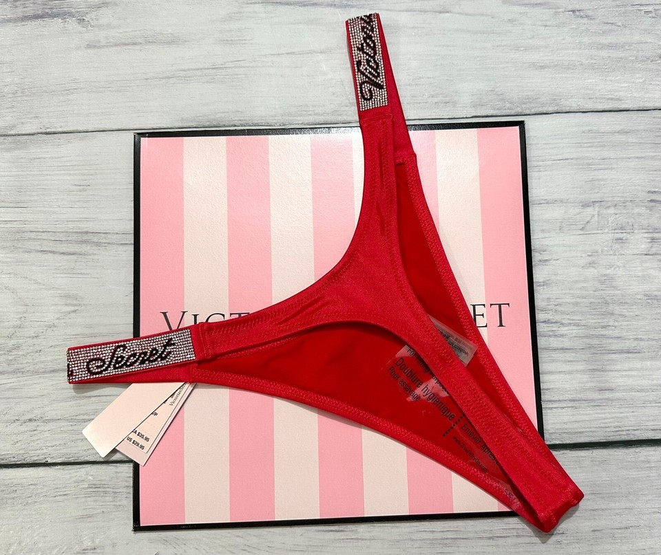 Victoria's Secret Shine Strap SWIM RHINESTONE THONG BIKINI BOTTOM | eBay