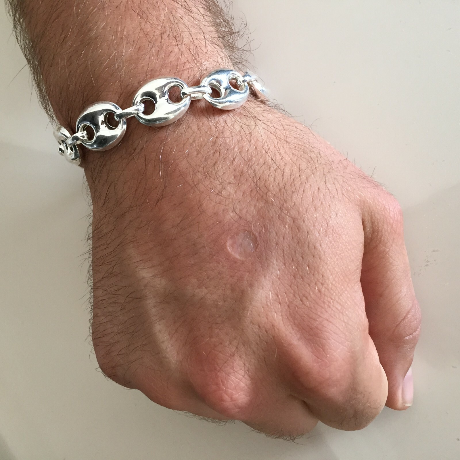 925 Sterling Silver Mens Mariner Puffed Link Chain Bracelet 9.05 Inch ...