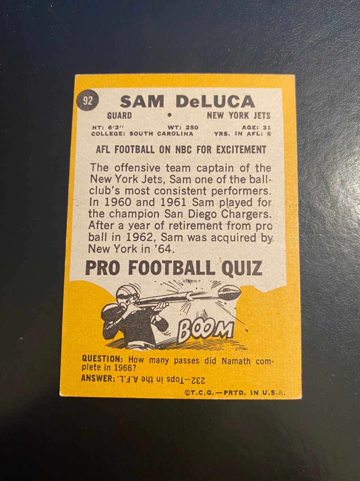 1967 TOPPS FOOTBALL #92 SAM DeLUCA!! $1 SHIPPING!! | eBay