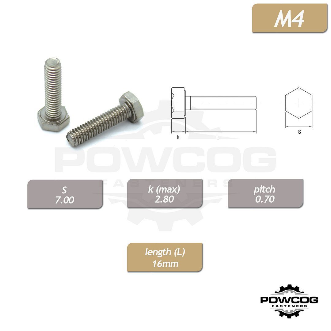 M4 HEX SET SCREW Stainless Steel A2 Hexagon Bolts Threaded Bolt Head ...