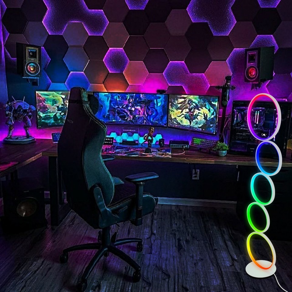 Modern RGB Circular LED Floor Lamp Unique Touch Control Dimmable Light ...