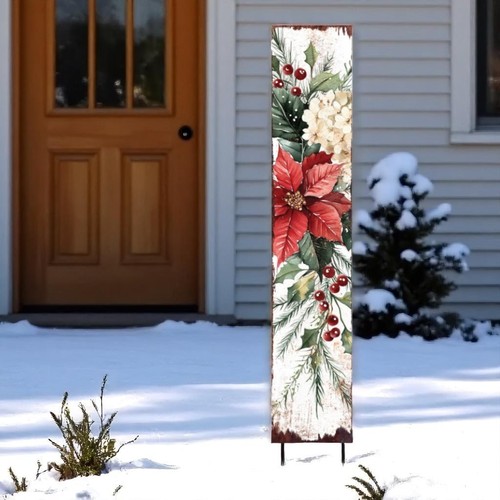 42" Green Red And White Solid Wood Christmas Poinsettia Garden Stake | eBay