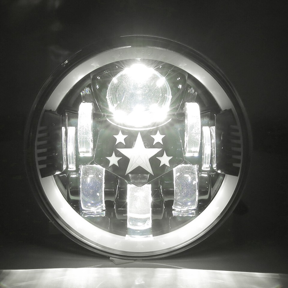 Star Halo Ring 7'' Inch LED Headlights Hi/Lo DRL For Jeep Wrangler JK ...