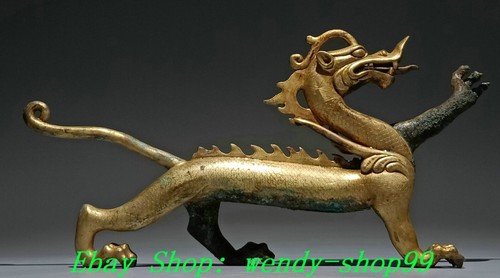 Old Han Dynasty Bronze Ware 24 K Gold Feng Shui Dragon Loong Animal ...