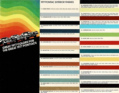 1977 Pontiac Firebird Trans Am Bonneville Factory Colors Brochure w ...