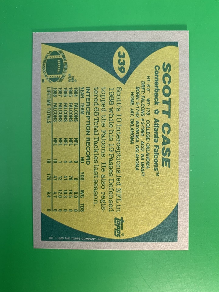 1989 Topps Scott Case RC #339 Atlanta Falcons | eBay