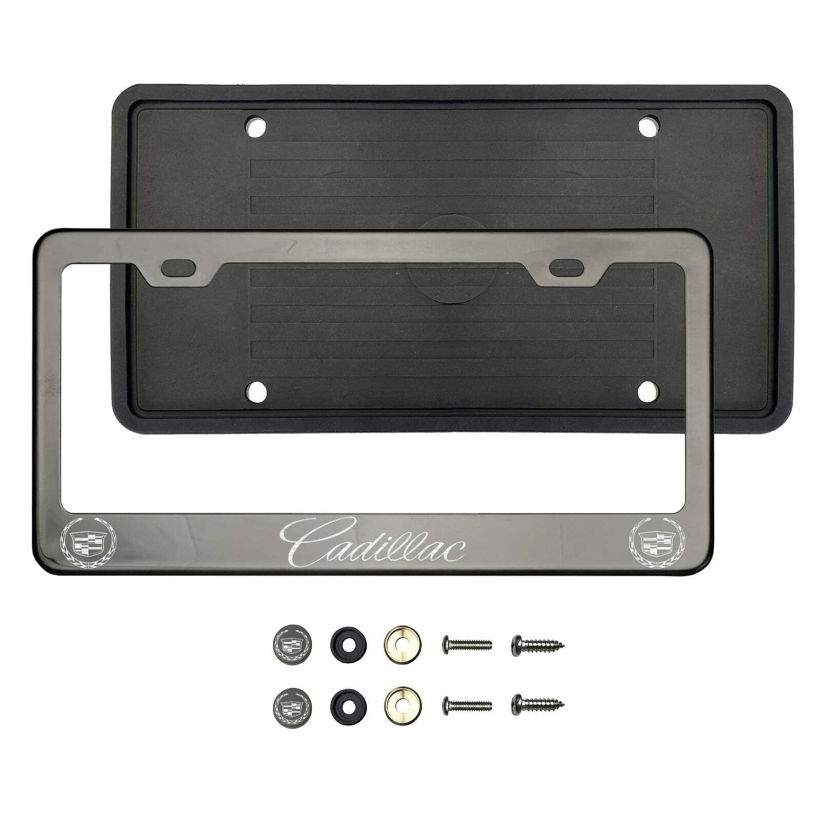 New Cadilac Laser Etched Black Chrome Stainless Steel License Frame ...