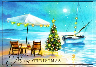 Christmas Tree On The Shoreline Beach For Her For Him Holiday Greeting ...