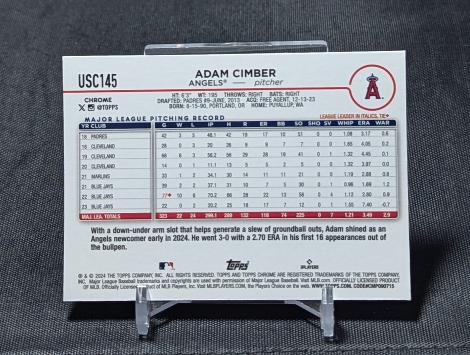 Adam Cimber 2024 Topps Chrome Update Series Baseball Card #USC145 LA ...