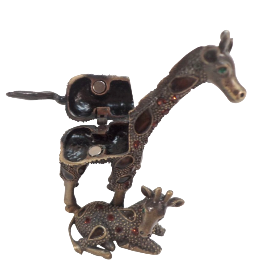 Vintage Pill Box, Giraffe Jeweled Pill Box, Giraffe and Baby Rhinestone ...