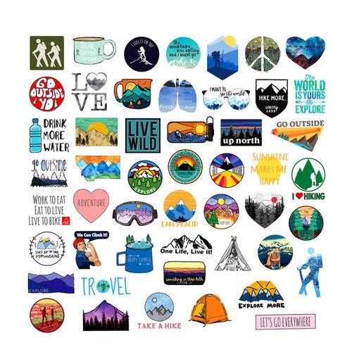 Adventure Nature Stickers (50 pcs) Outdoor Sticker Pack - Hiking ...