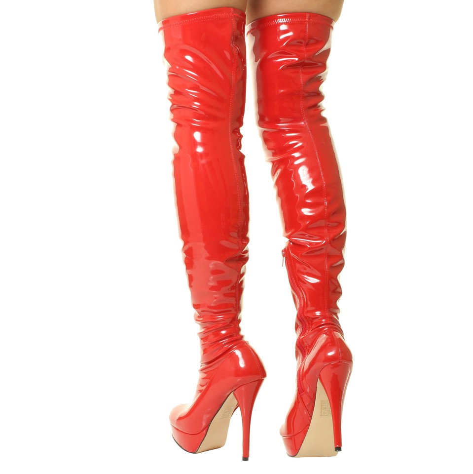 Ladies Black Red Over The Knee Thigh High Heel Stiletto Platform ...