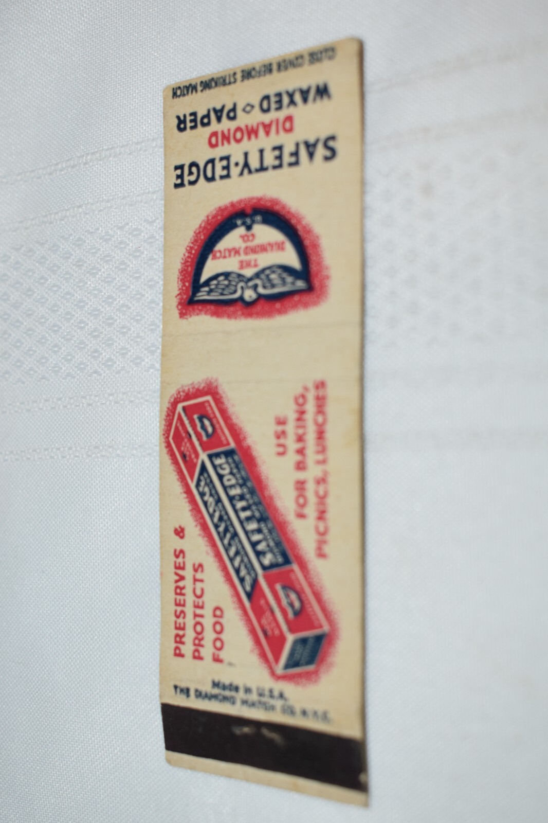Safety-edge Diamond Wax Paper Advertising 20 Front Strike Matchbook ...