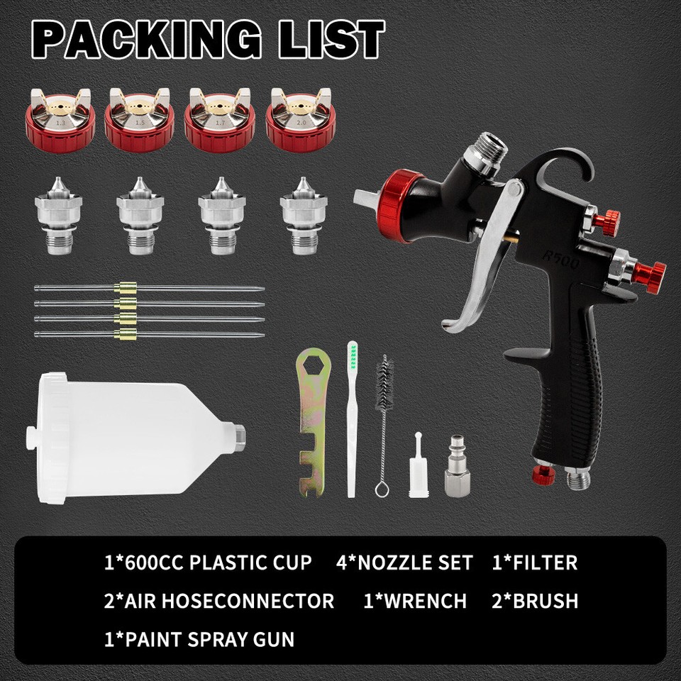 A610 Lvlp Air Spray Gun Kit Car Paint Gun W/ Mix Cups 1.3/1.5/1.7/2.0mm ...