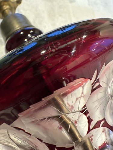 Antique Bohemian Cut To Clear Ruby Table Lamp Works 12” x 5” | eBay