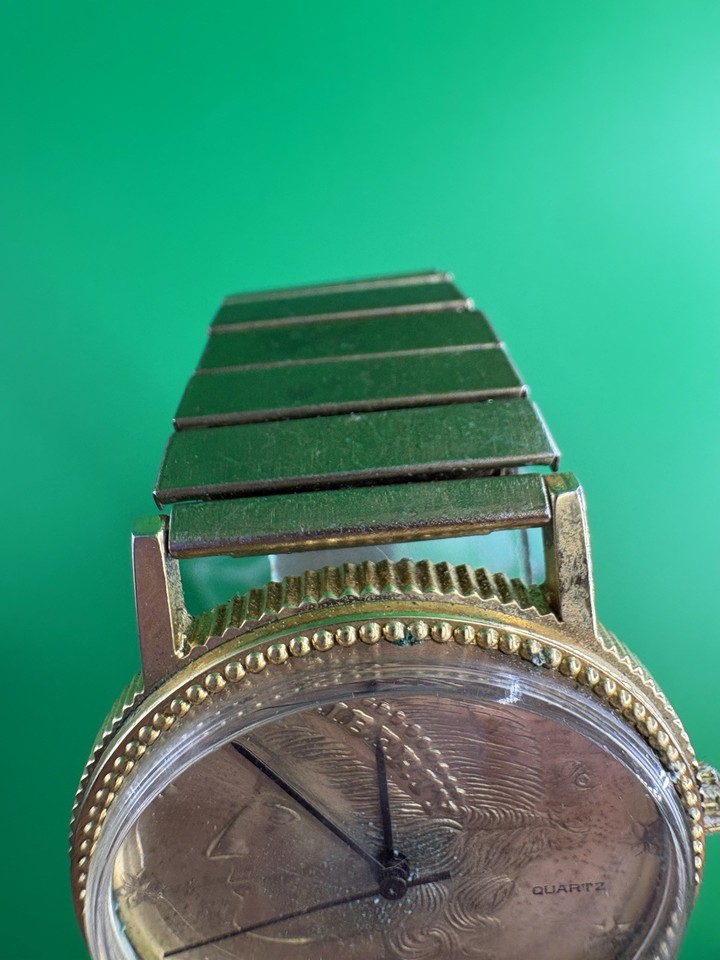 Men’s Liberty Coin Quartz Gold Tone Watch With SS bracelet Band | eBay