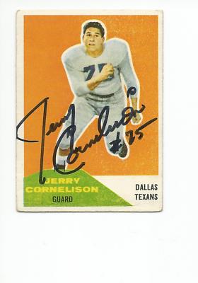 JERRY CORNELISON Autographed Signed 1960 Fleer card Dallas Texans COA ...