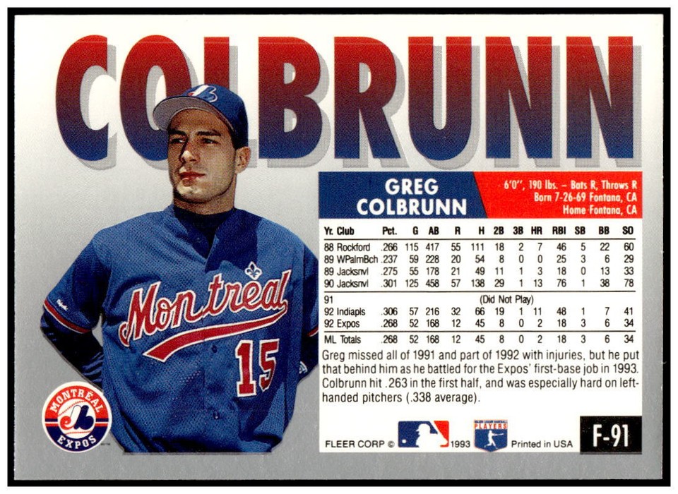 1993 Fleer Final Edition #F-91 Greg Colbrunn Near mint or better | eBay