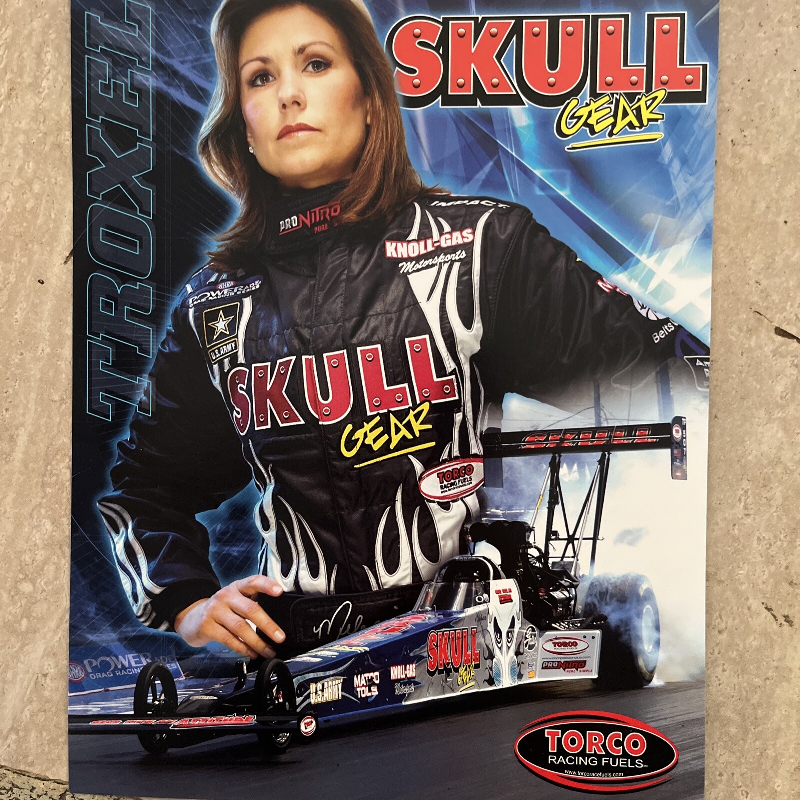 NHRA drag racing Melanie Troxel skull gear, trackside handout free ...