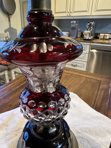 Antique Bohemian Cut To Clear Ruby Table Lamp Works 12” x 5” | eBay