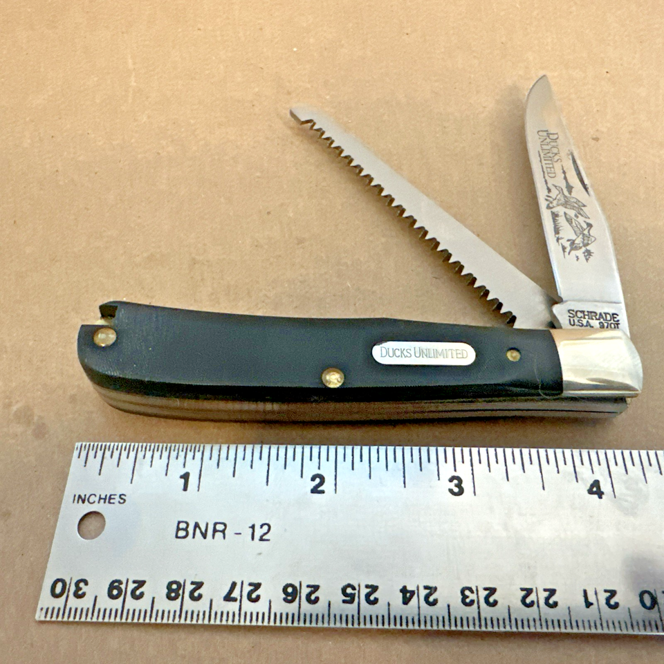 Ducks Unlimited Schrade 970T Old Timer Knife BUZZSAW TRAPPER Tweezers ...