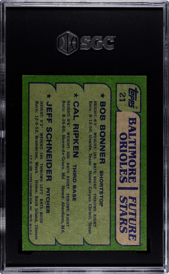 1982 Topps Future Stars Cal Ripken Jr Bonner Schneider Rookie Card SGC ...
