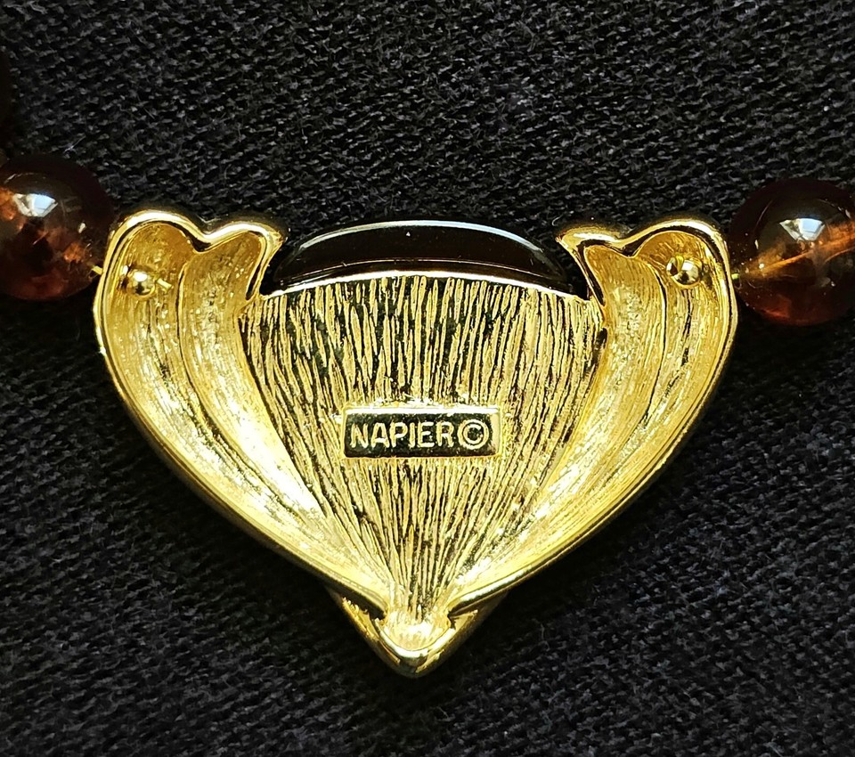 Vintage NAPIER Signed Gold Tone & Simulated Amber Beaded Necklace | eBay