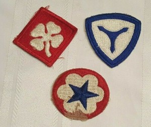 3 Vintage WW 2 US Military Patches - 4th Military Red & White Clover ...
