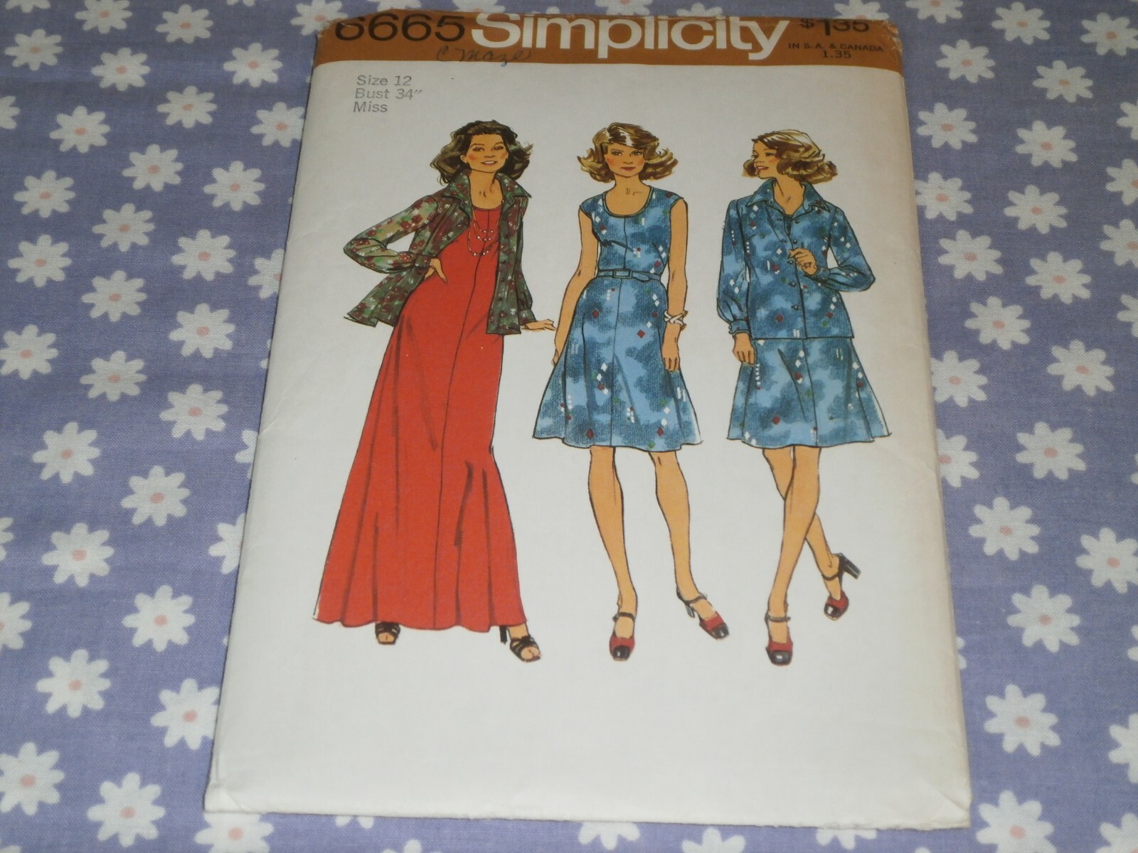 VTG 70's-SIMPLICITY 6665 MISSES DRESS 2 LENGTHS-SHIRT JACKET PATTERN ...