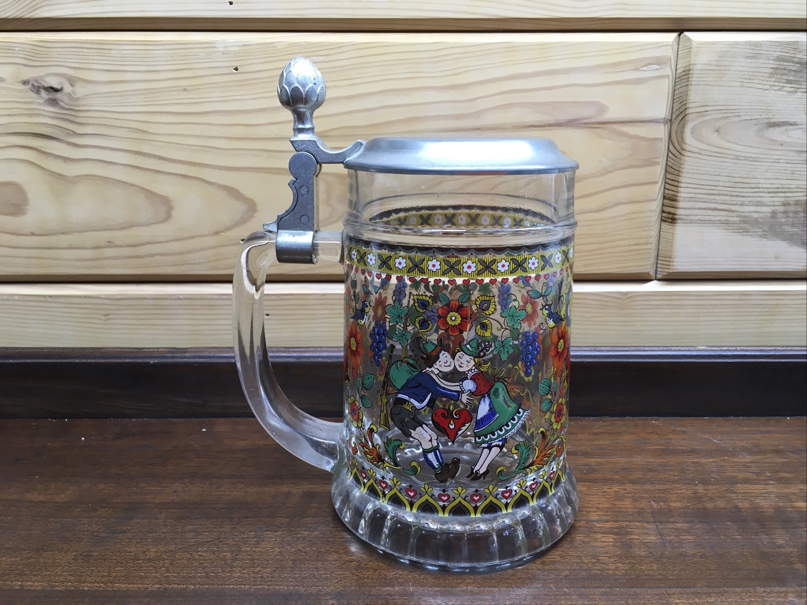 "Young Lovers" West Germany Rein Zinn Pewter Lid Hand Painted Glass ...