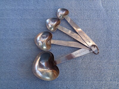 Set of 4 Stainless Steel Heart Shaped Measuring Spoons with Kind ...