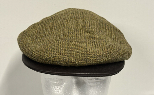Orvis Green Wool Check Tweed Driver Flat Cap Shooting Hat Made USA S/M ...