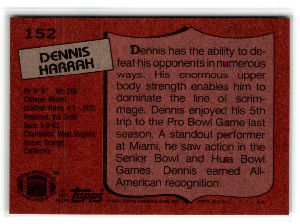 1987 Topps Football #152 Dennis Harrah Los Angeles Rams | eBay