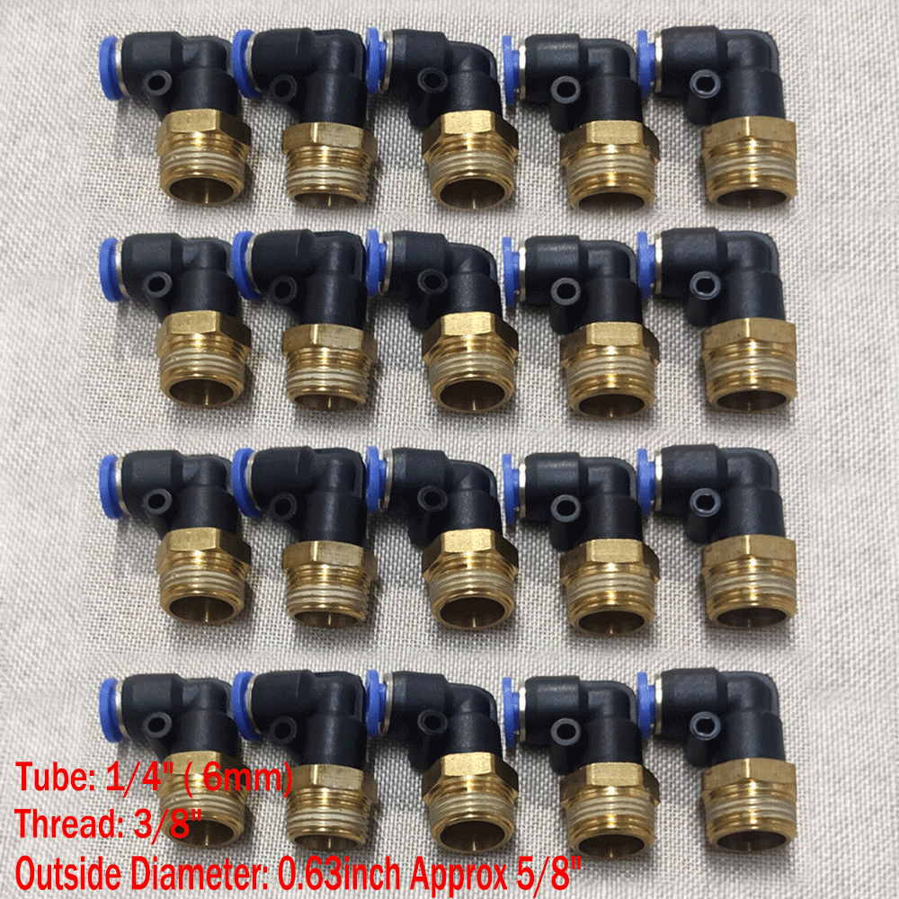 20x Pneumatic Male Elbow Tube OD 1/4"(6mm) X NPT 3/8 PU Air Fitting Out ...