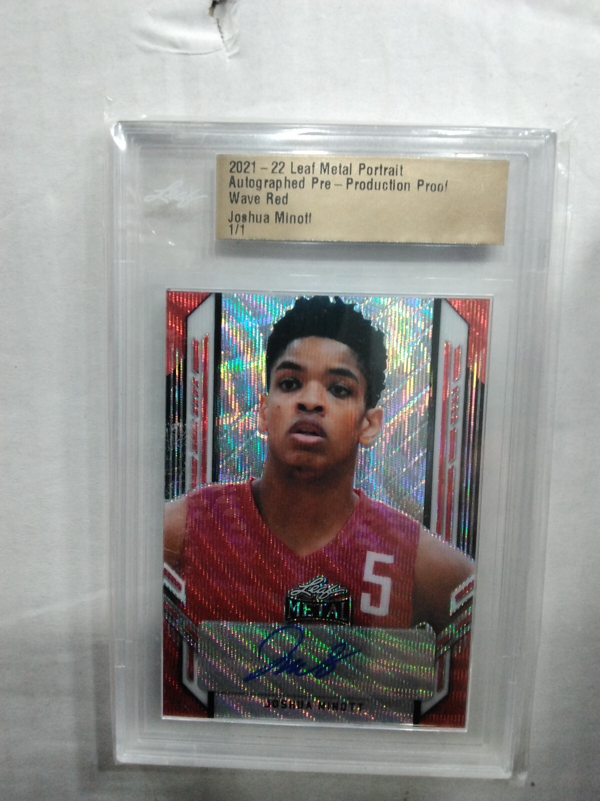 Joshua Minott 2022 Leaf Metal Portrait Red Wave Auto 1/1 Timberwolves ...