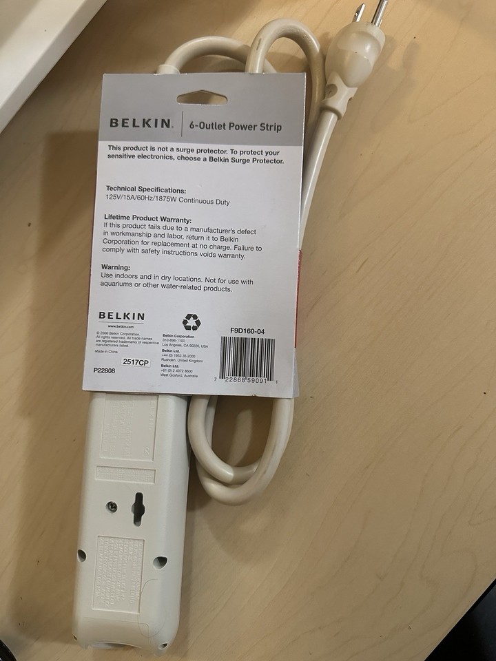 Belkin 6-Outlet Power Strip Extension Cord with Surge Protector 4 Ft | eBay