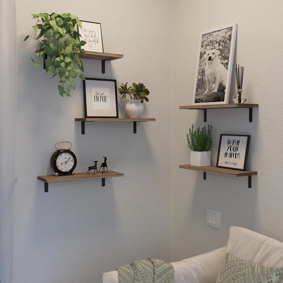 Versatile Floating Wall Shelves Set of 5 - Supports 40 lbs & Easy to ...