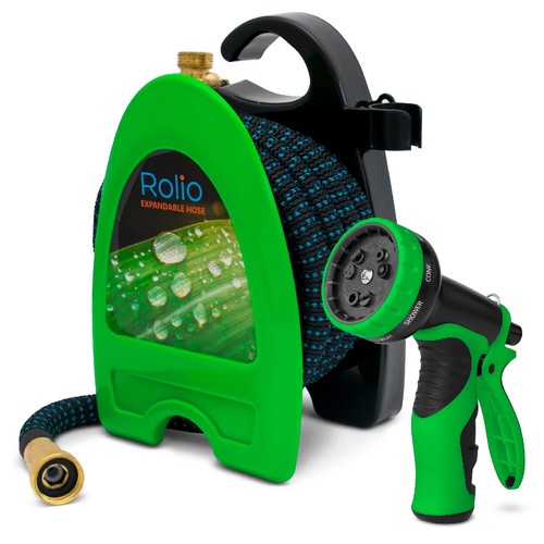 Rolio 50ft Expandable Garden Hose with 9 Function Nozzle Spray Includes ...