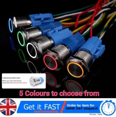 16mm Switch 12V Waterproof Stainless Steel MOMENTARY LED Angel Push ...