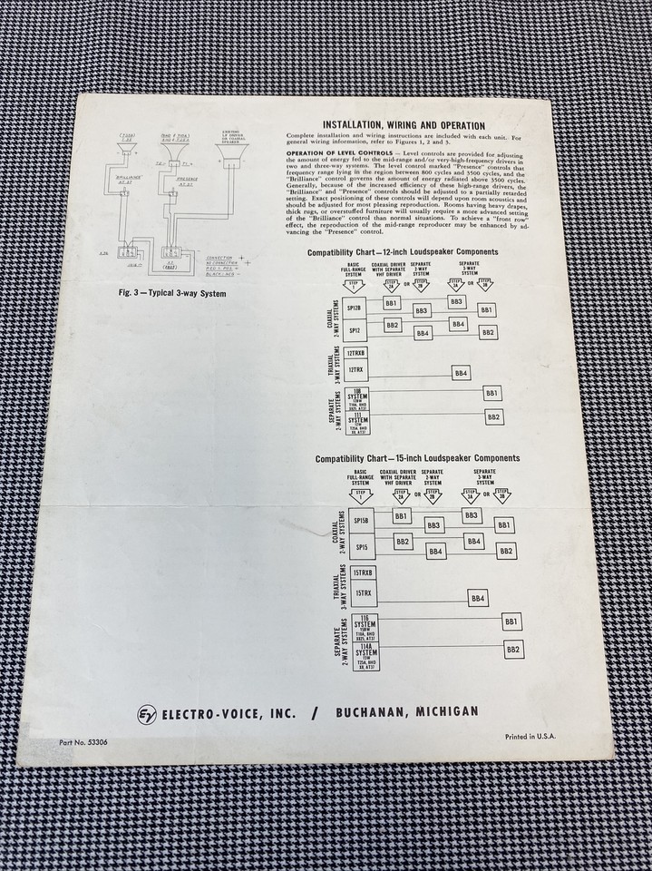 ELECTRO-VOICE ELECTROVOICE BB1 BB2 BB3 BB4 BLOCK KIT ORIGINAL SPEC SHEET M112y | eBay