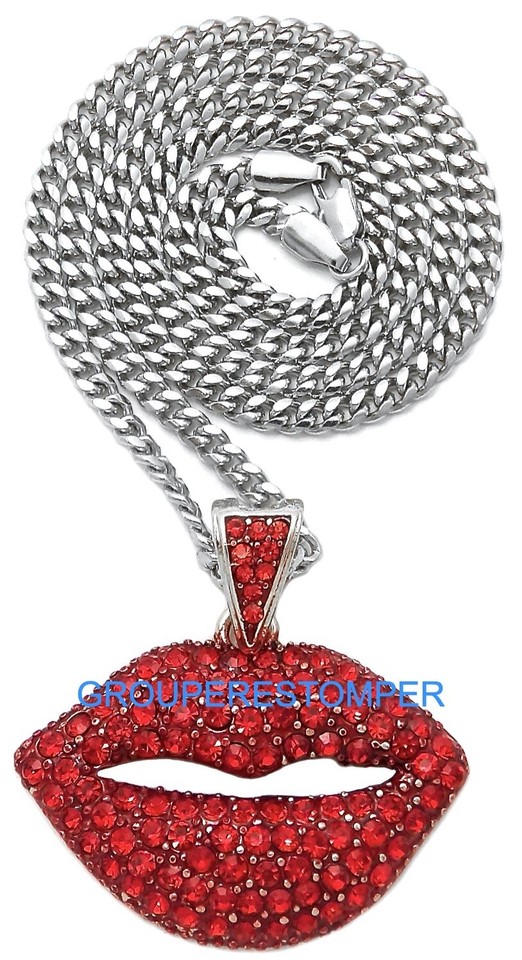 Red Lips New Crystal Rhinestone Pendant with Long Necklace | eBay