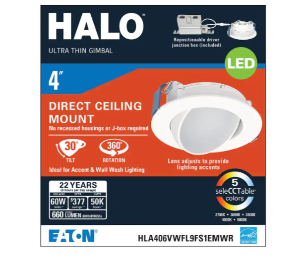 Halo 4-Inch Round LED Directional with Remote Driver/Junction Box with ...