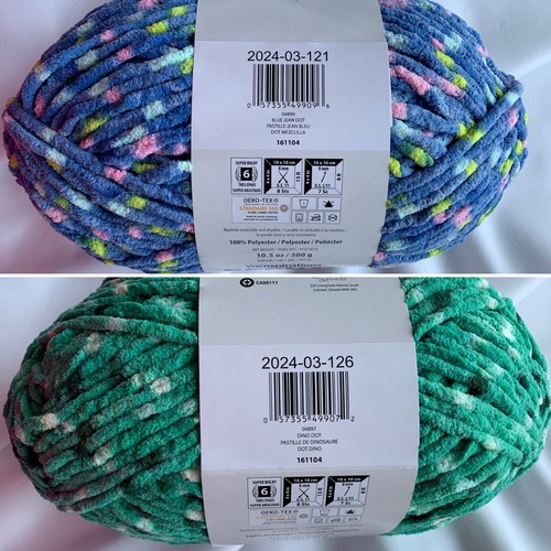 Bernat Baby Blanket Yarn~ Dino Dot 04897 & Blue Jean Dot 04899 ...