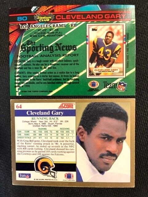NFL - Cleveland Gary 1991 Topps Stadium Club & 1991 Score Football ...