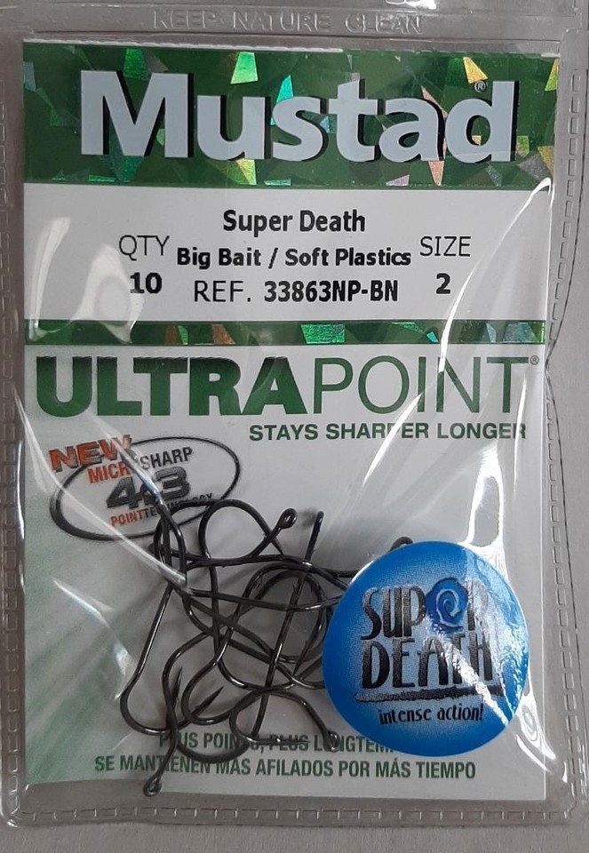 Pack of 10 Mustad Super Death Black Nickel Ultra Point Fishing Hooks ...