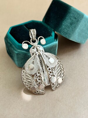 Sterling Silver Filigree Lady Bug Pendant Coiled wire charm bug 2in | eBay