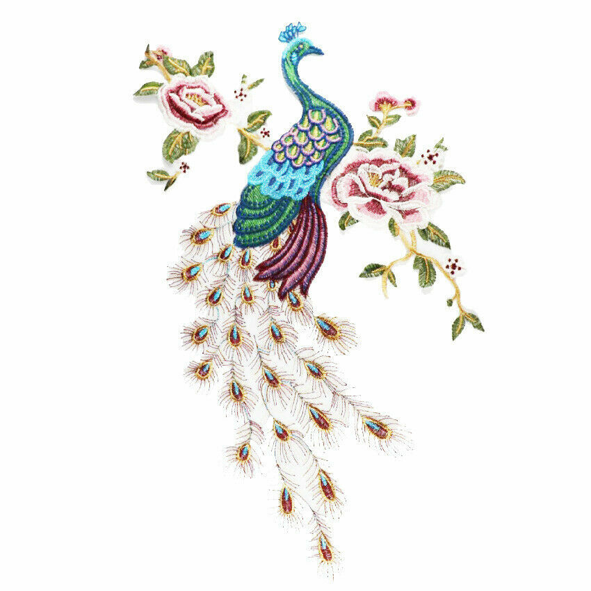 Peacock Embroidered Patches Flower Sew on Applique Clothing Sewing DIY ...